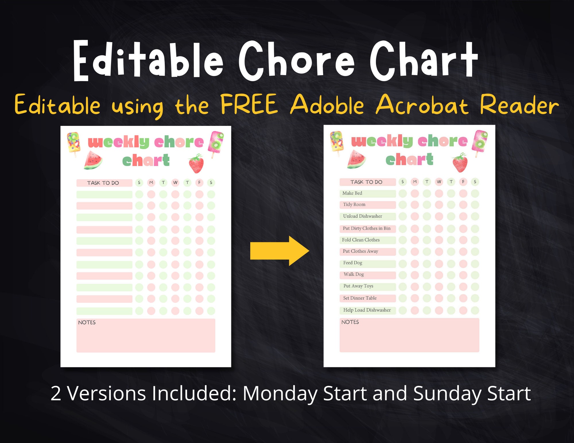 Printable Editable SUMMER Chore Chart, Summer Activities, Summer ...