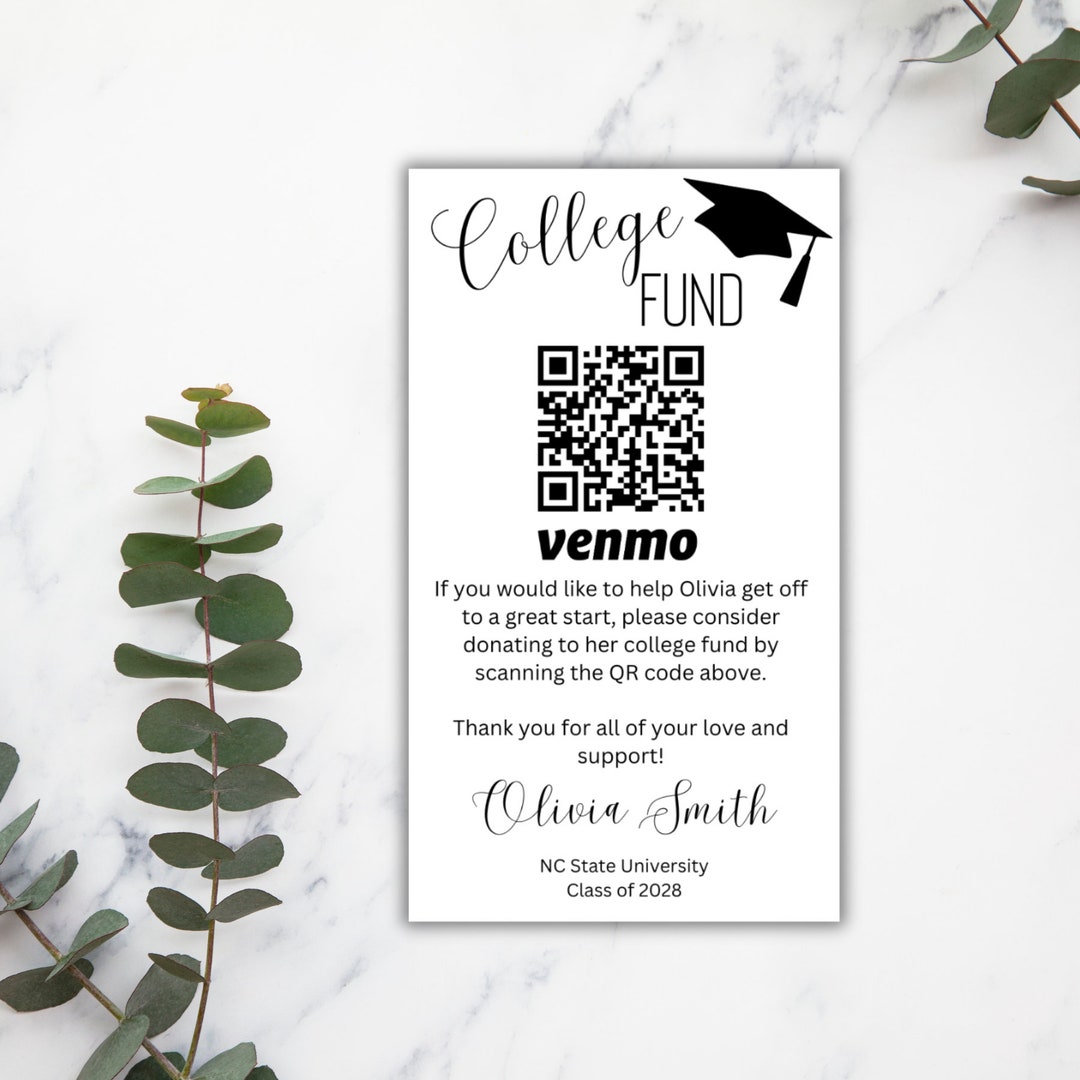 College Fund QR Card, Graduation QR Code Card Printable, Graduation ...