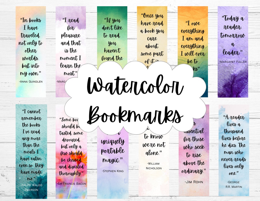 Watercolor Printable Bookmarks, 12 Bookmarks, Reading Quotes, Book ...