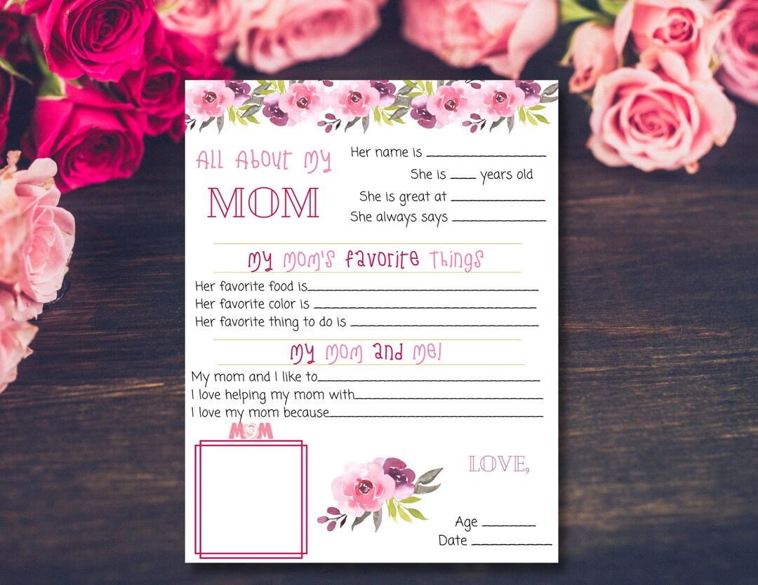 Mother's Day Questionnaire, Mother's Day Gift, Mother's Day Printable ...