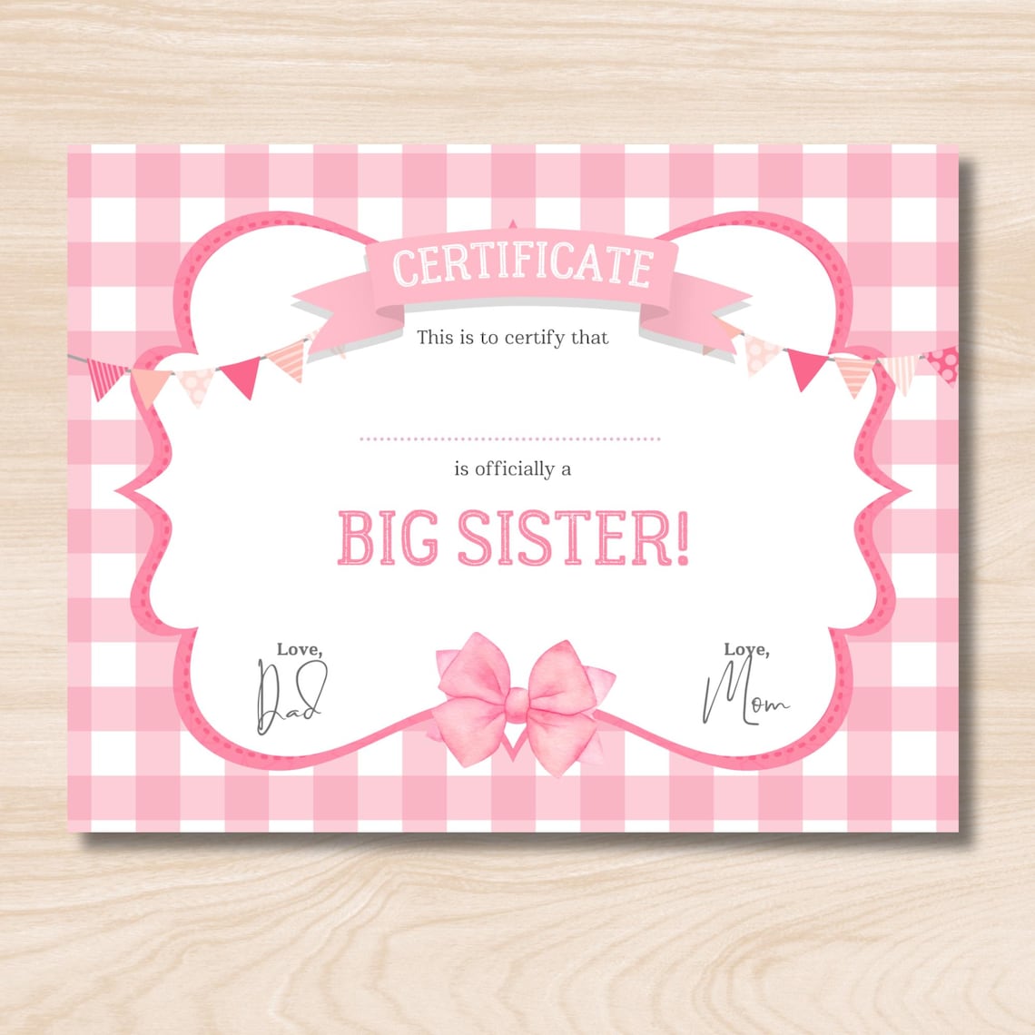 Big Sister Certificate Printable | Big Sis Printable | Promoted to Big ...