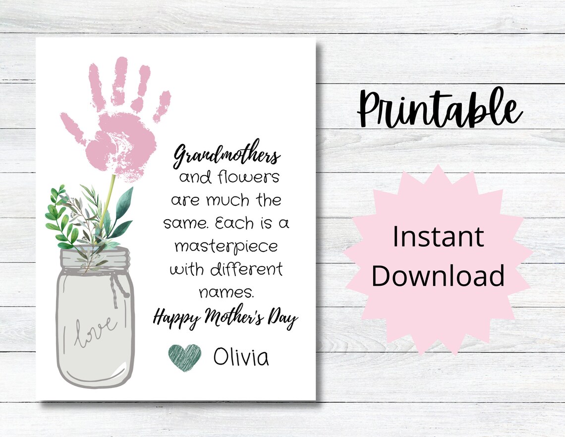 Mother's Day Craft, Grandmother, Printable, Handprint Craft - Etsy Canada