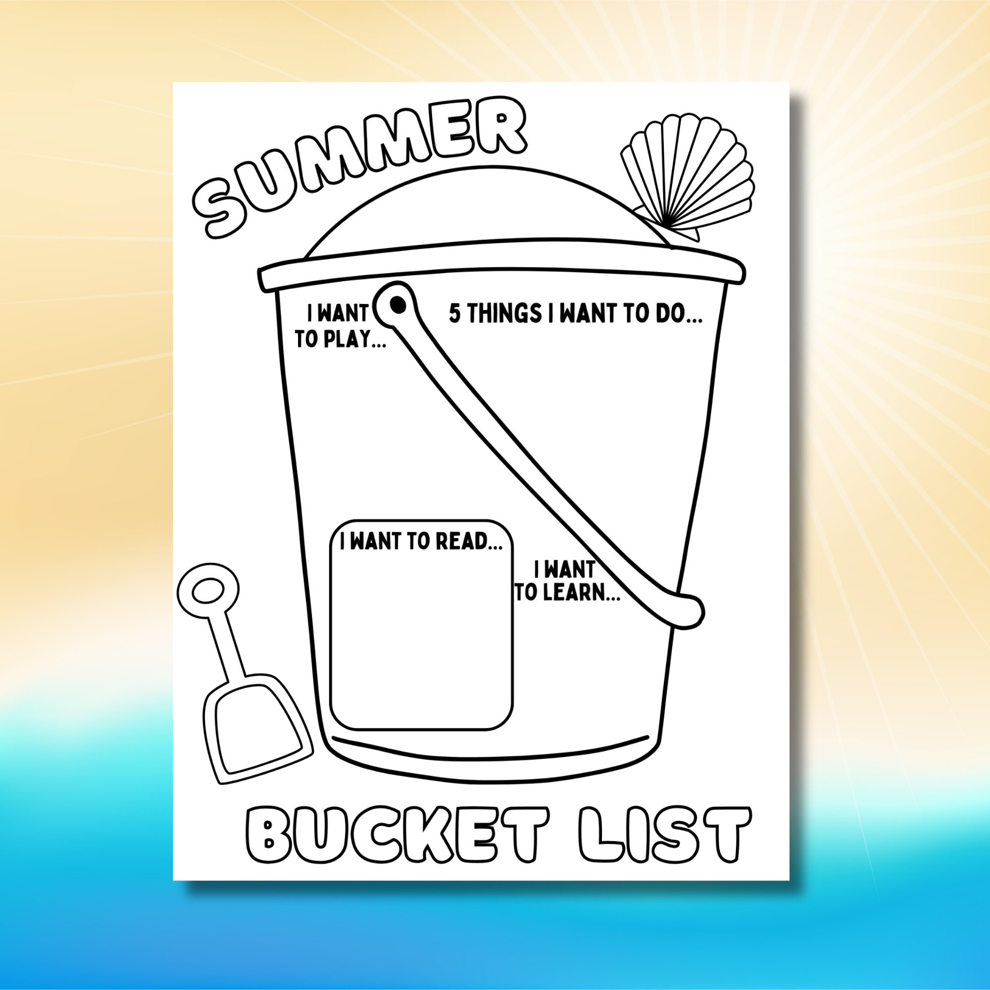 Summer Printable Bucket List & Activity Page Kindergarten Elementary ...