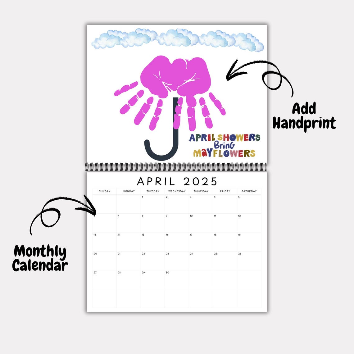 Handprint Calendar 2025 Landscape, Printable Handprint Craft Bundle ...