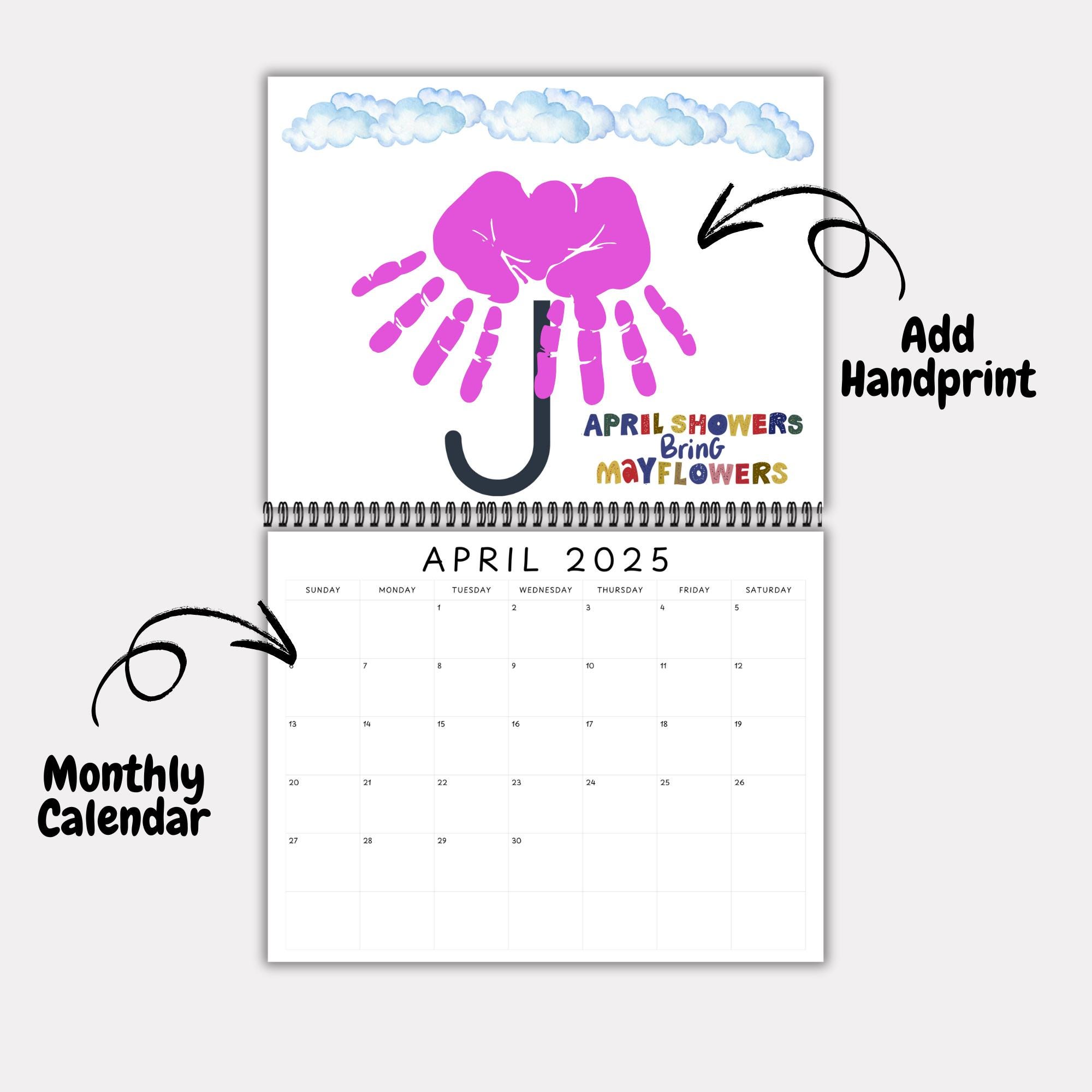 Handprint Calendar 2025 Landscape, Printable Handprint Craft Bundle ...