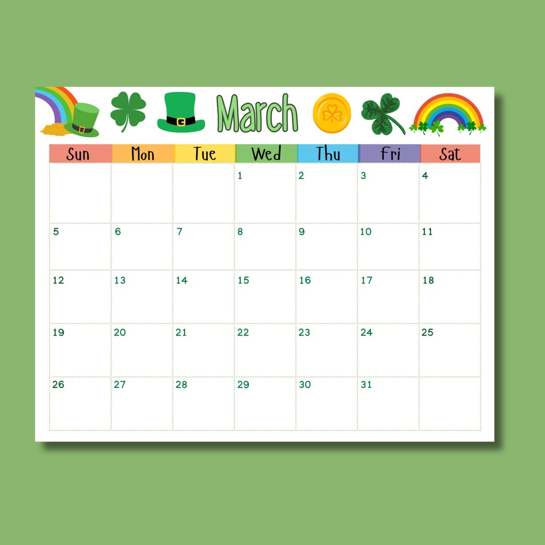 March 2025 Calendar, Happy St. Patrick's Day Planner, Printable ...