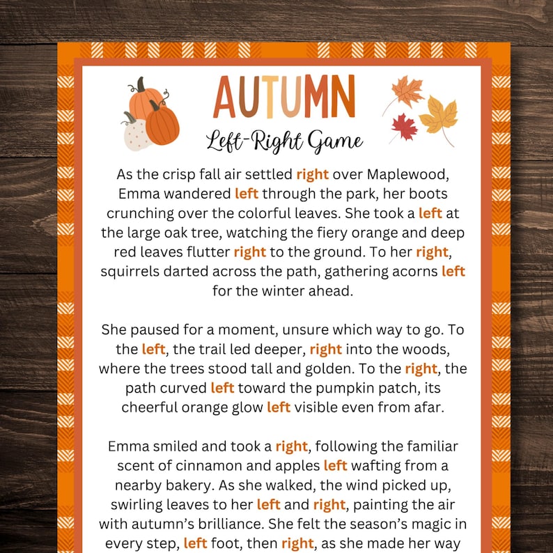 Fall Left Right Game, Left Right Story Pass the Gift Prize Exchange ...