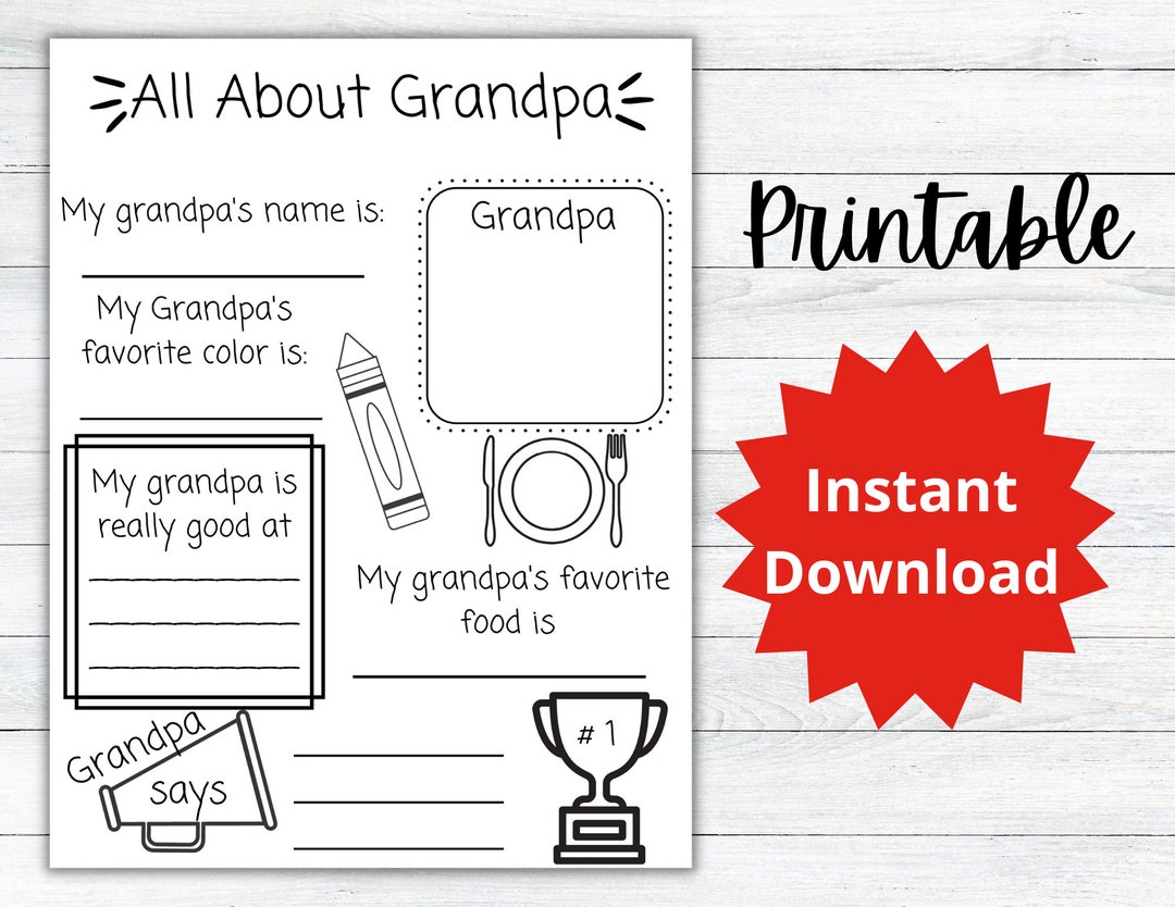 All About Grandpa/papa/pop, Questionnaire, Father's Day, Printable ...