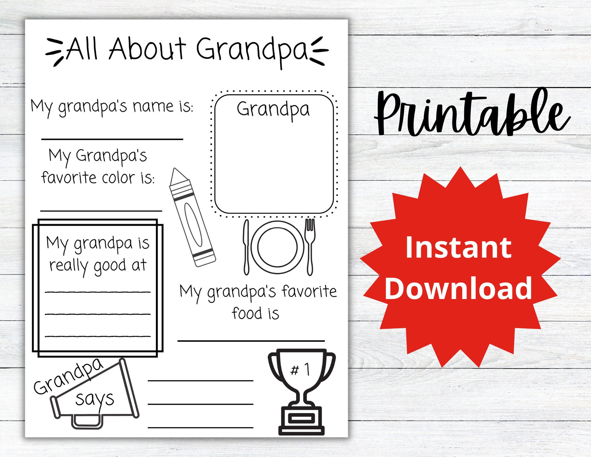 All About Grandpa/papa/pop, Questionnaire, Father's Day, Printable ...