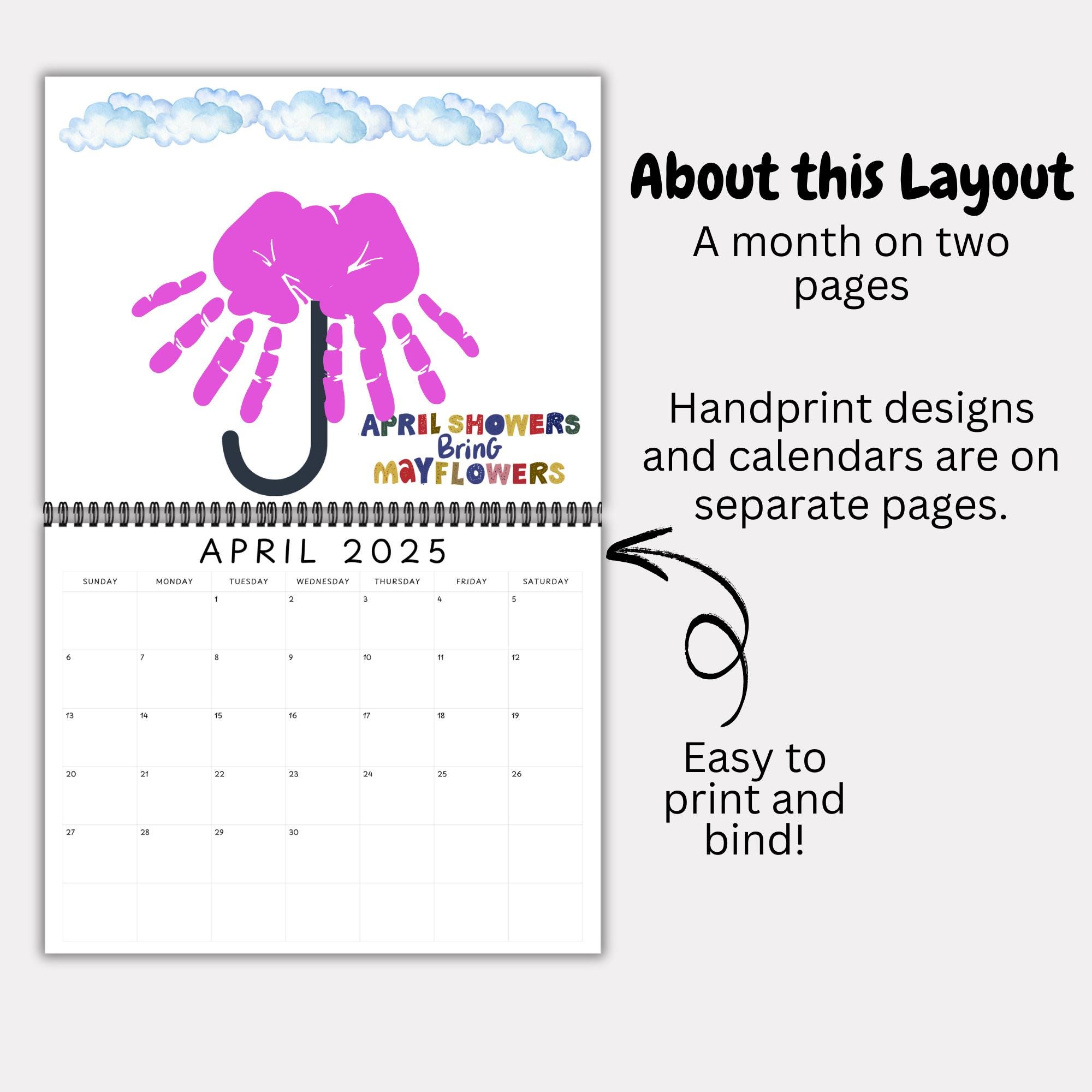 Handprint Calendar 2025 Landscape, Printable Handprint Craft Bundle ...