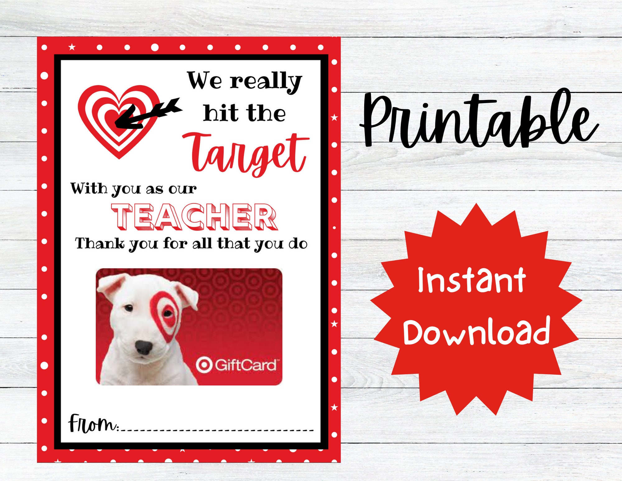 PRINTABLE Target Gift Card Holder, Teacher Thank You, Teacher Gift ...
