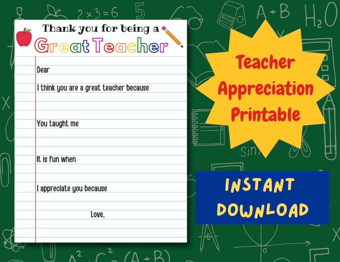 PRINTABLE Teacher Appreciation, End of School Year Teacher Gift, School ...