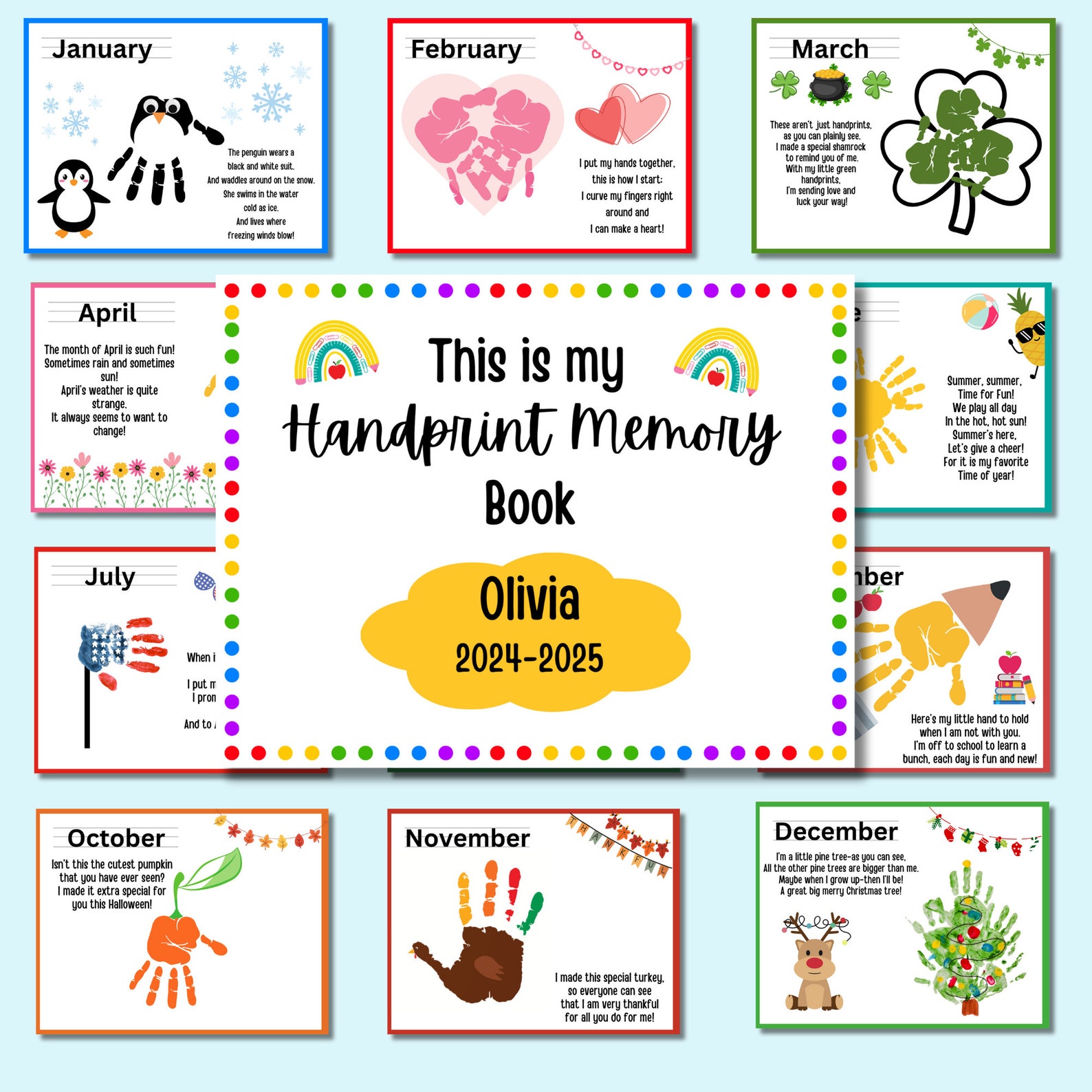 Handprint Memory Book Printable for Prek, Preschool Kindergarten 1st ...