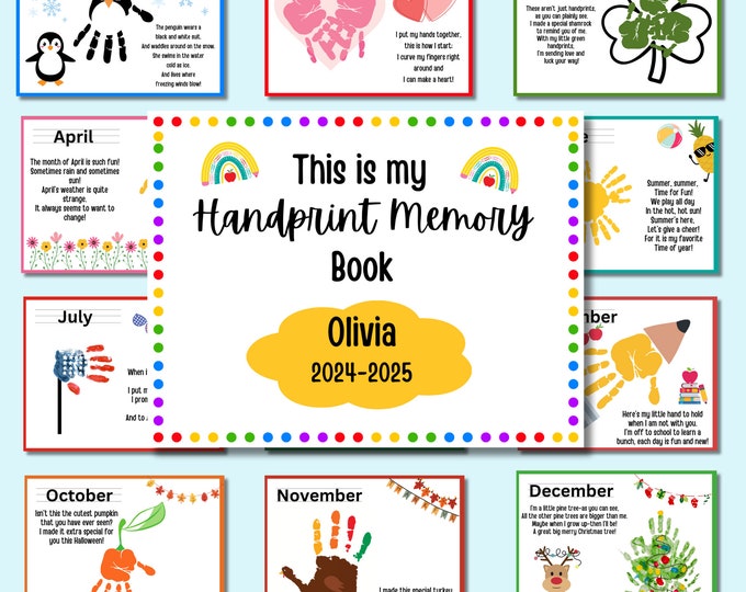 Handprint Memory Book Printable for Prek, Preschool Kindergarten 1st ...