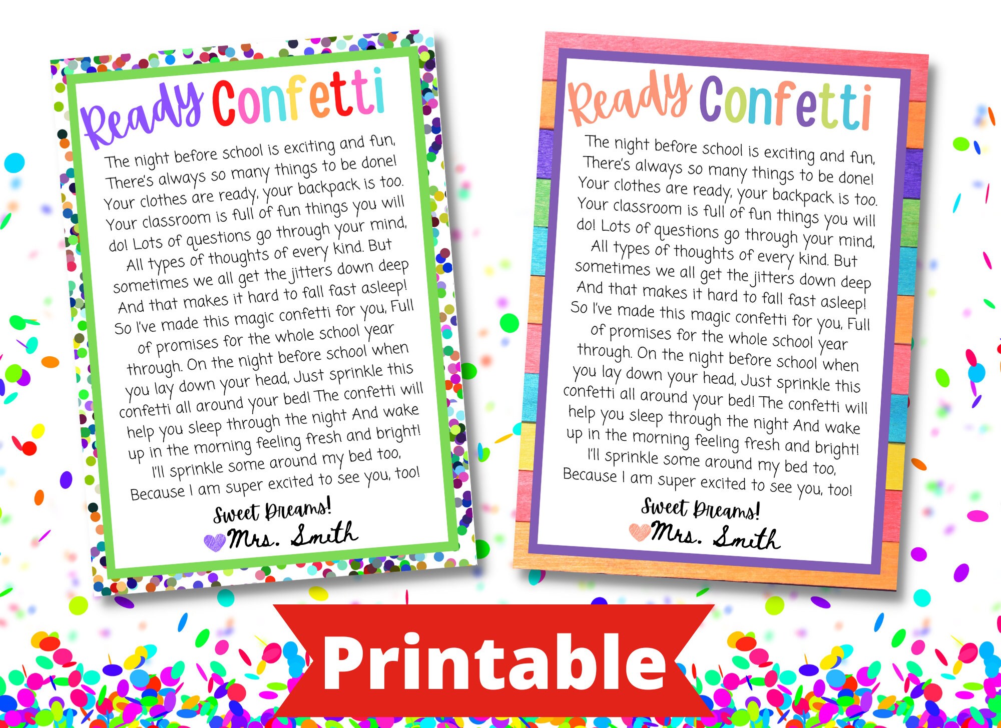 Digital Ready Confetti, Night Before School, First Day of School, Back ...