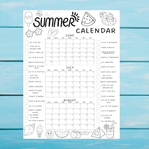 Printable Summer Calendar Poster, Summer Activities Calendar, Bucket ...