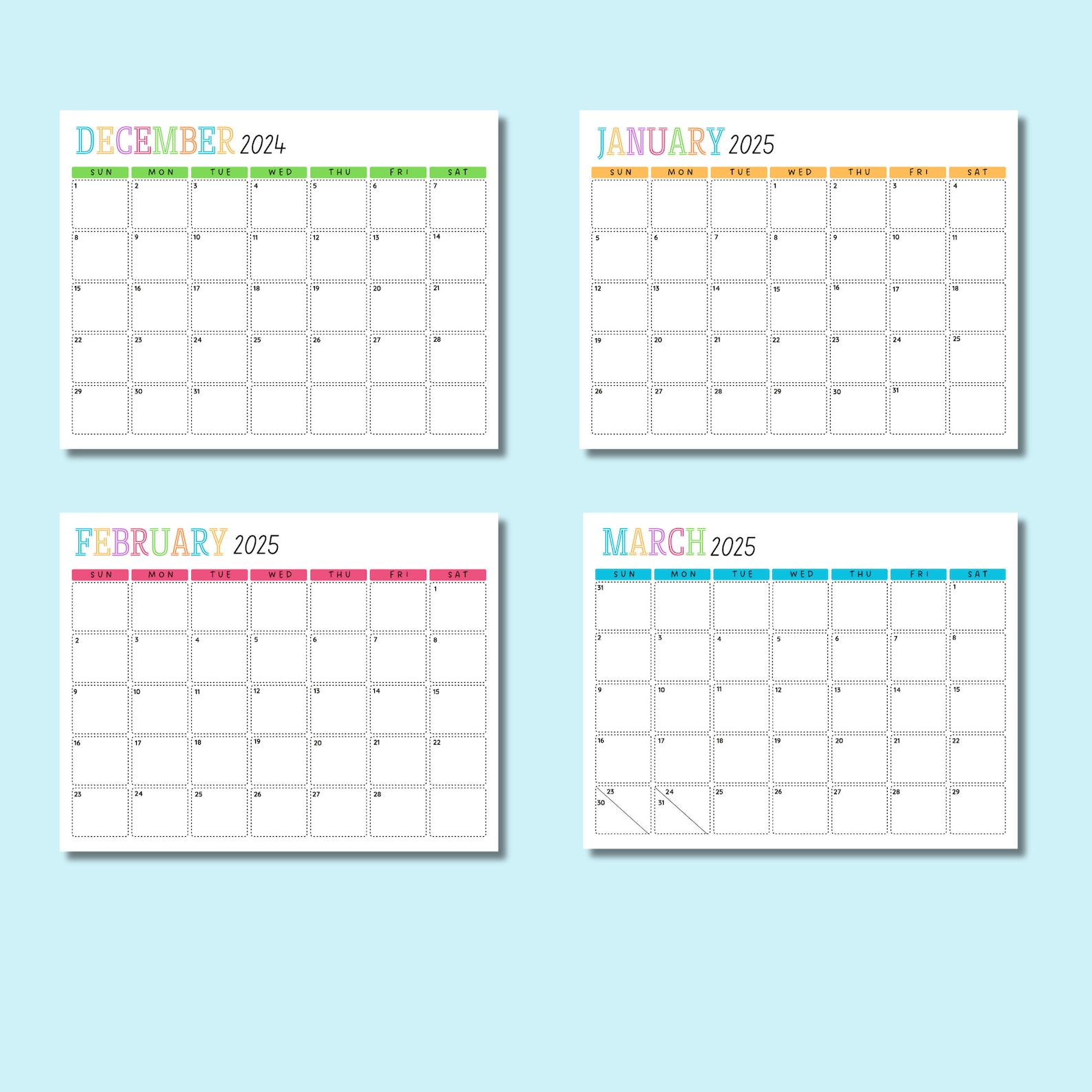 School Year Calendar Printable 2024-2025 Bundle Portrait Monthly ...
