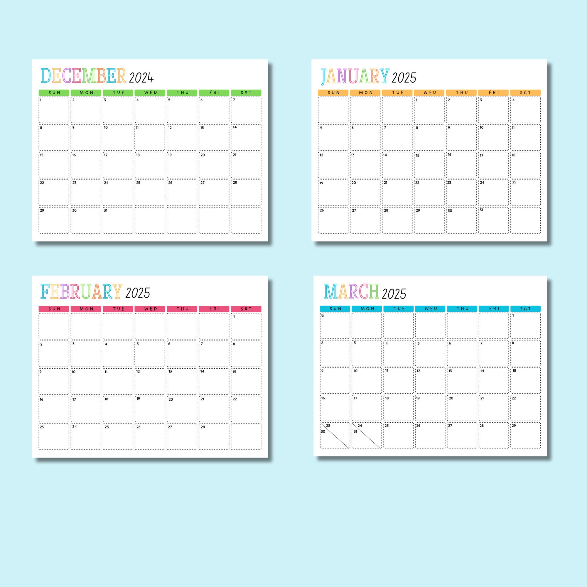 School Year Calendar Printable 2024-2025 Bundle Portrait Monthly ...