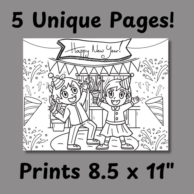 New Years Coloring Page, New Years Coloring Book Pages Printable, New ...