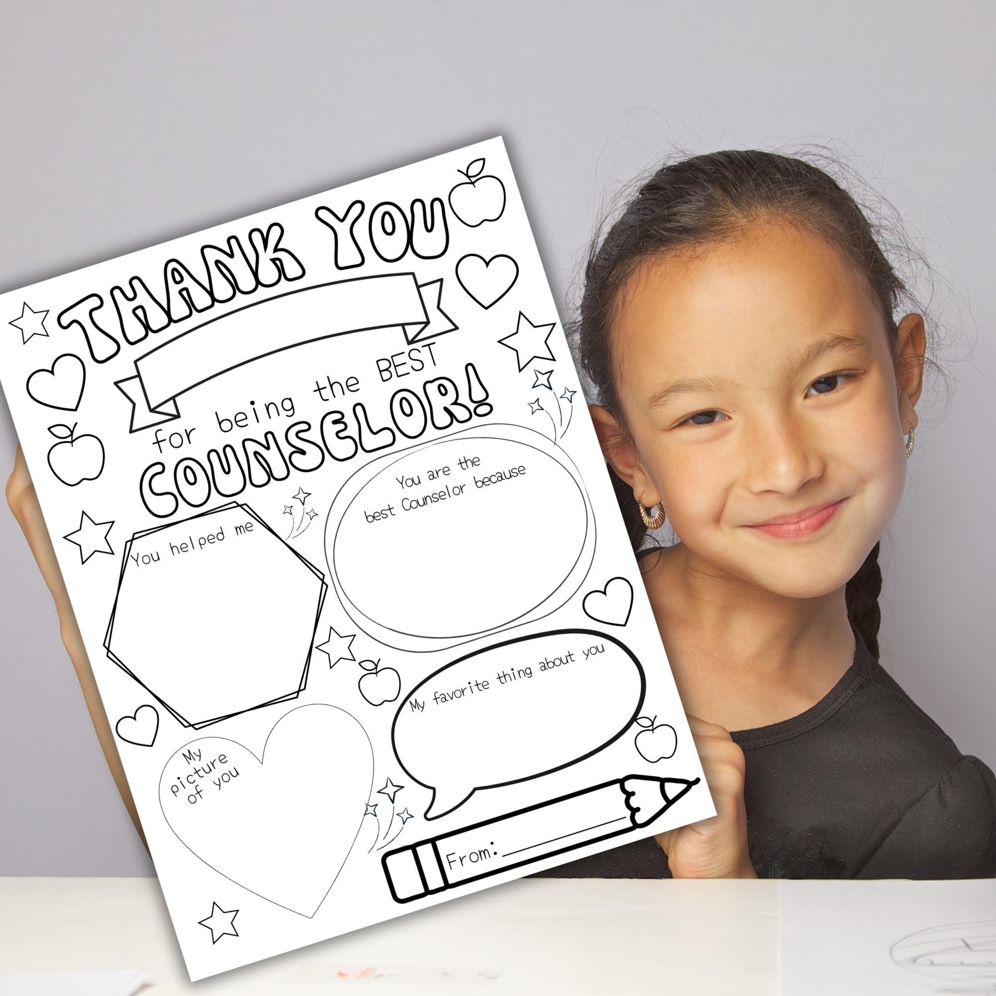 School Counselor Appreciation Coloring Page • Printable Thank You Gift ...