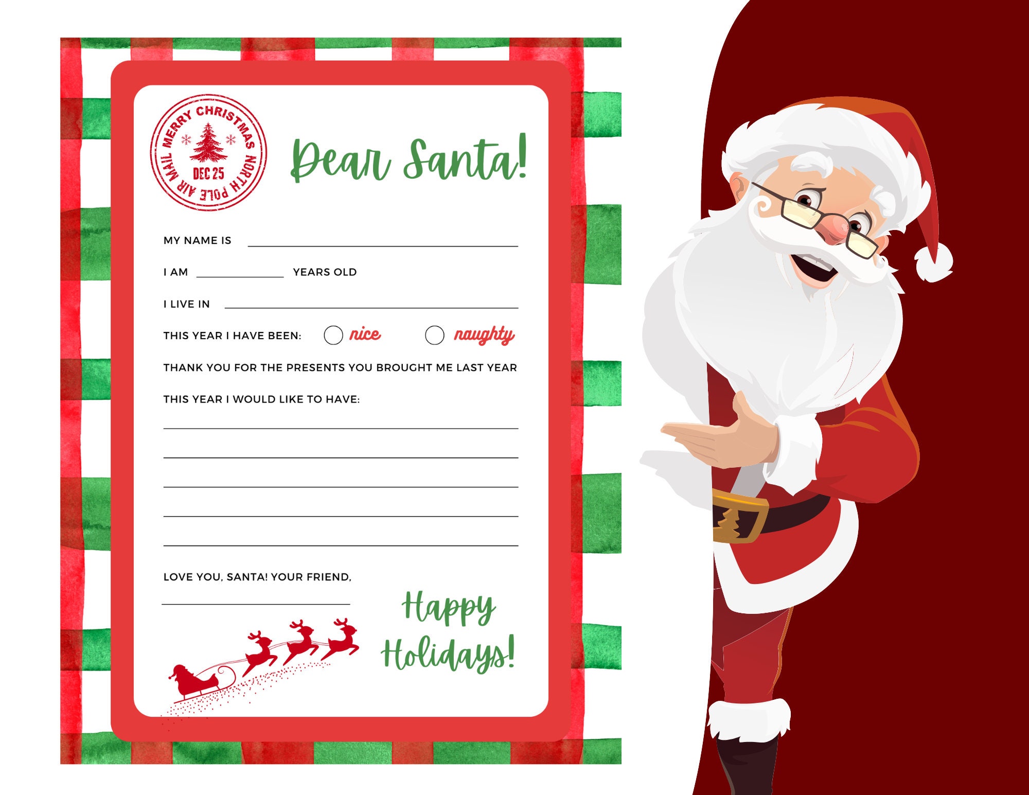 Letter to Santa PRINTABLE, Kids Letter to Santa, Santa Letter ...