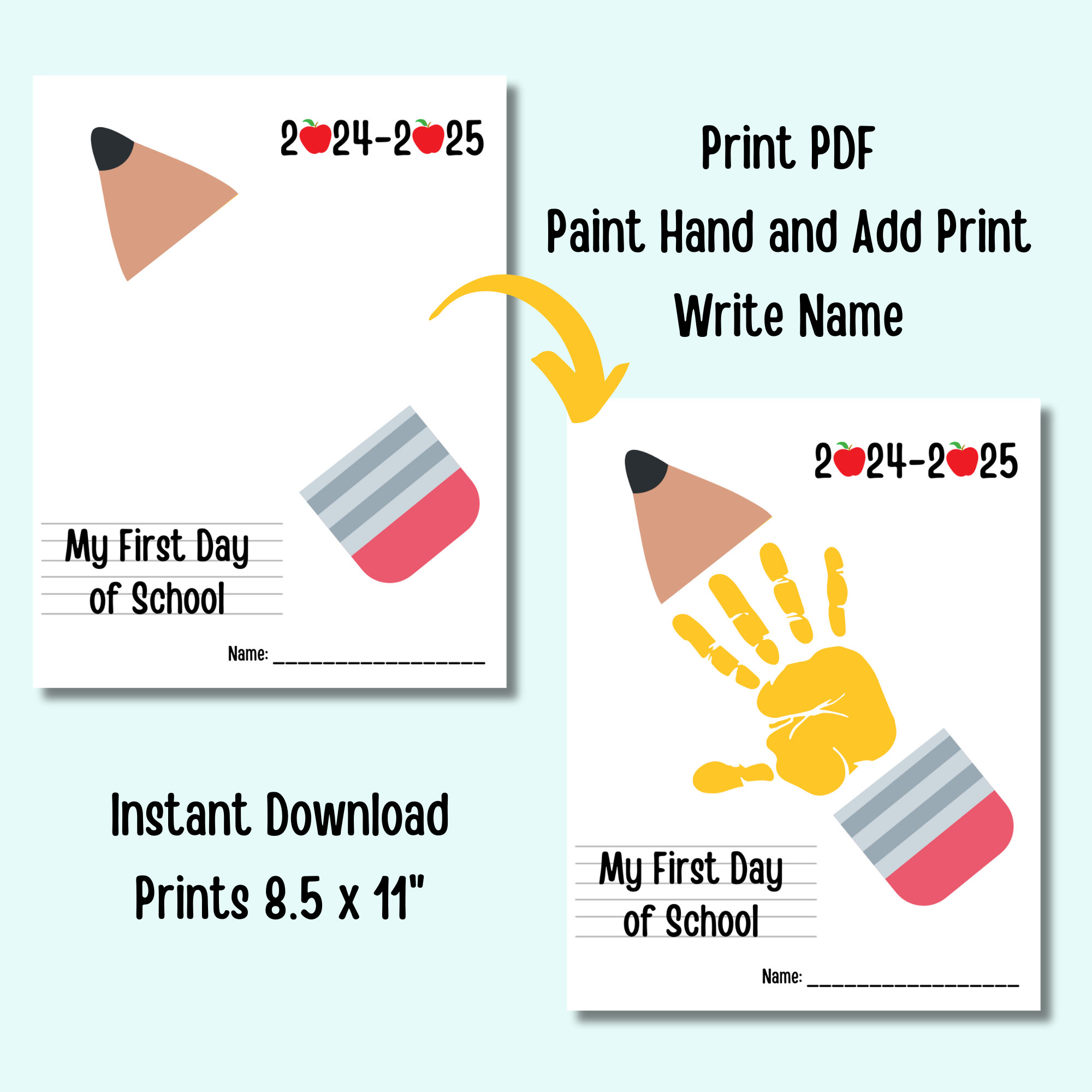 First Day of School Handprint Craft | Back to School Printable | Memory ...