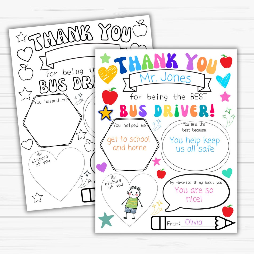 Bus Driver Appreciation Coloring Page • Printable Thank You Gift ...