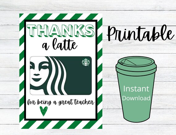 PRINTABLE Starbucks Gift Card Holder Teacher Thank You | Etsy