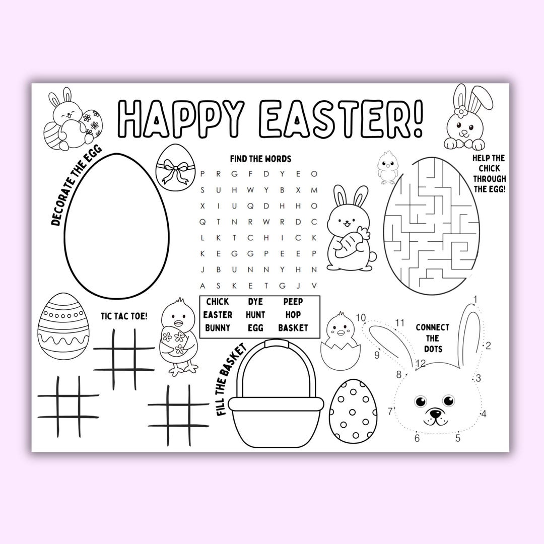 Easter Activity Placemat, Easter Coloring Page, Printable Easter Party ...