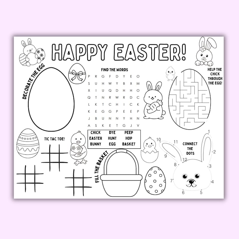 Easter Activity Placemat, Easter Coloring Page, Printable Easter Party ...