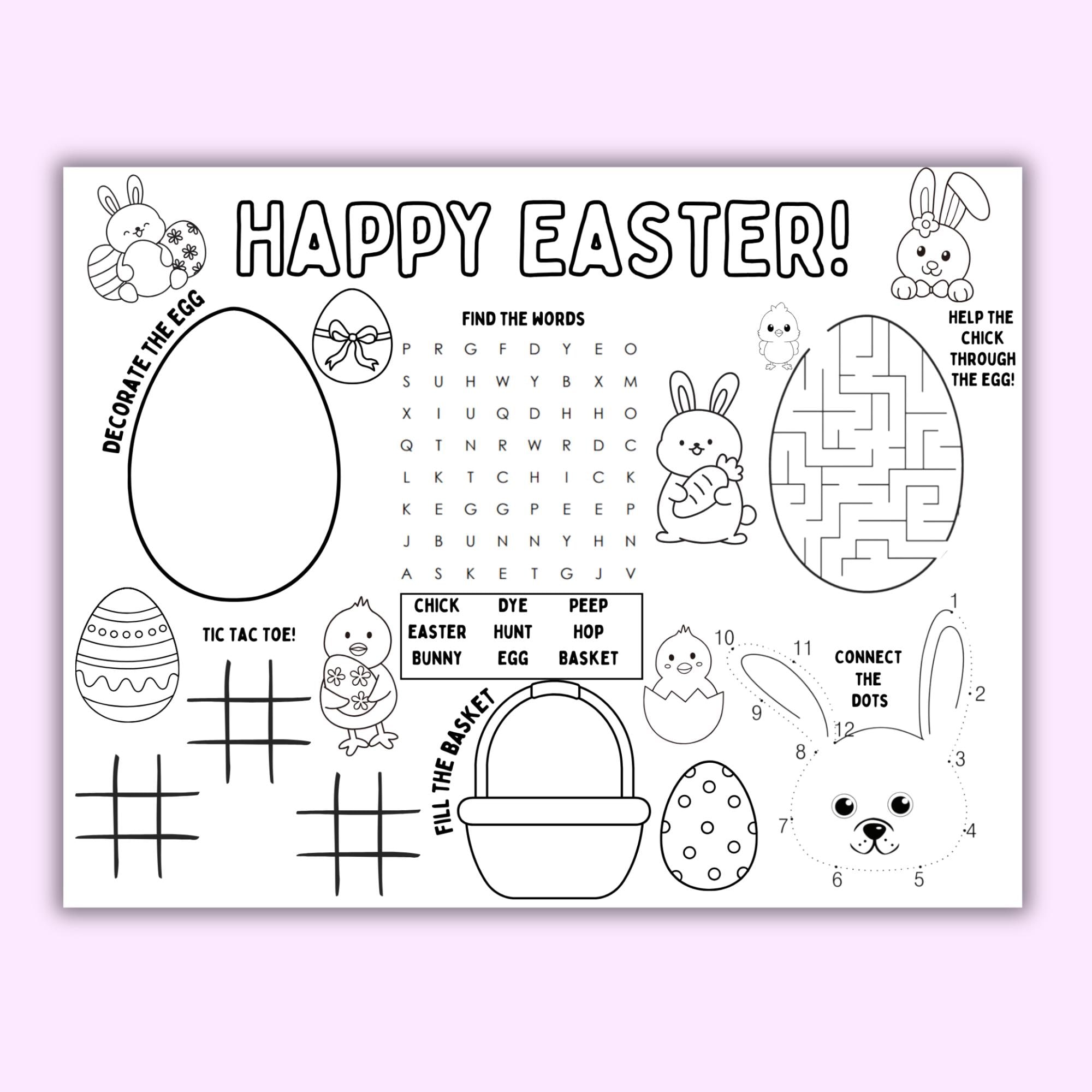 Easter Activity Placemat, Easter Coloring Page, Printable Easter Party ...