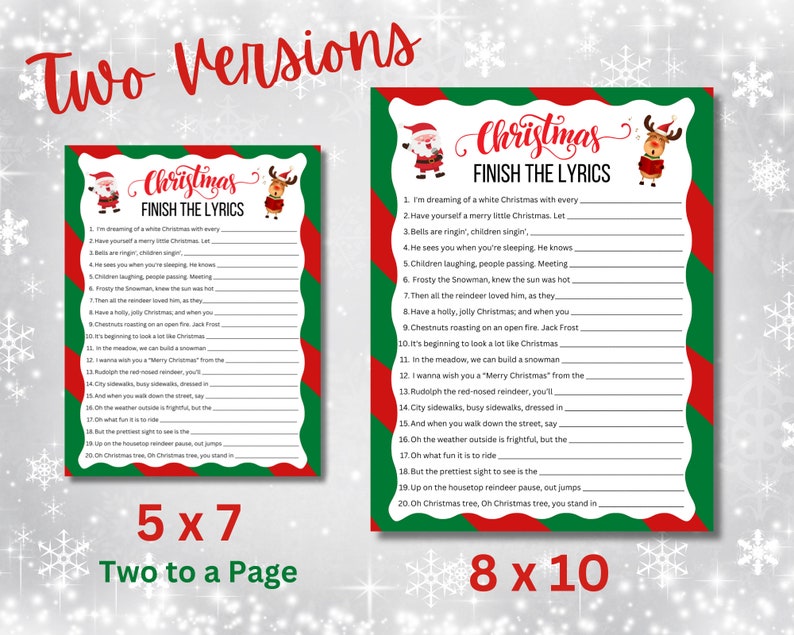 Christmas Song Finish the Lyrics Game for Adults, Teens, & Kids, Fun ...