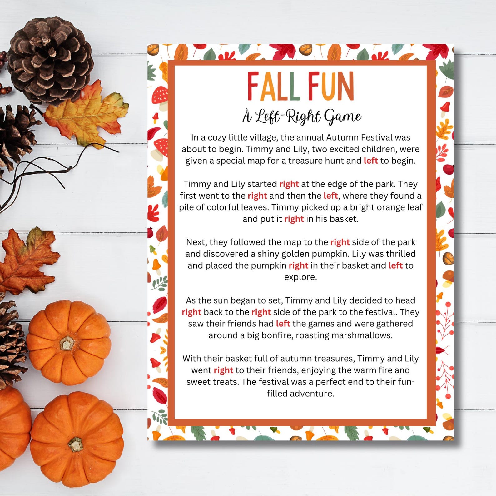 Autumn Fun Left Right Game, Fall Games, Autumn Games, Fall Printables ...