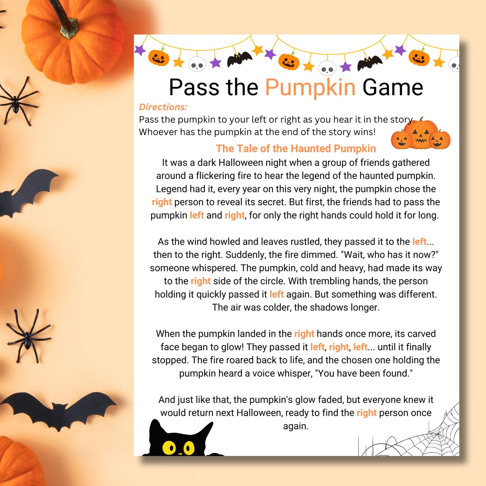 Pass the Pumpkin Game Halloween Printable, Left Right Game East ...