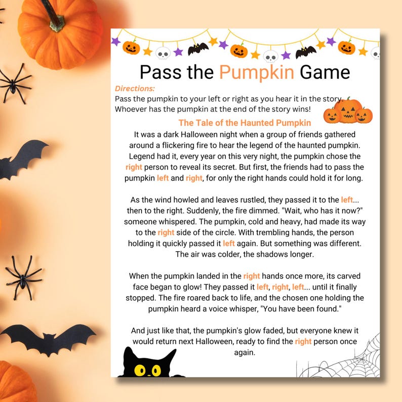 Pass the Pumpkin Game Halloween Printable, Left Right Game East ...