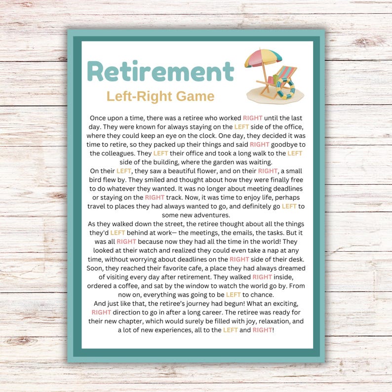 Retirement Left Right Game | Retirement Game | Retirement Party Game ...