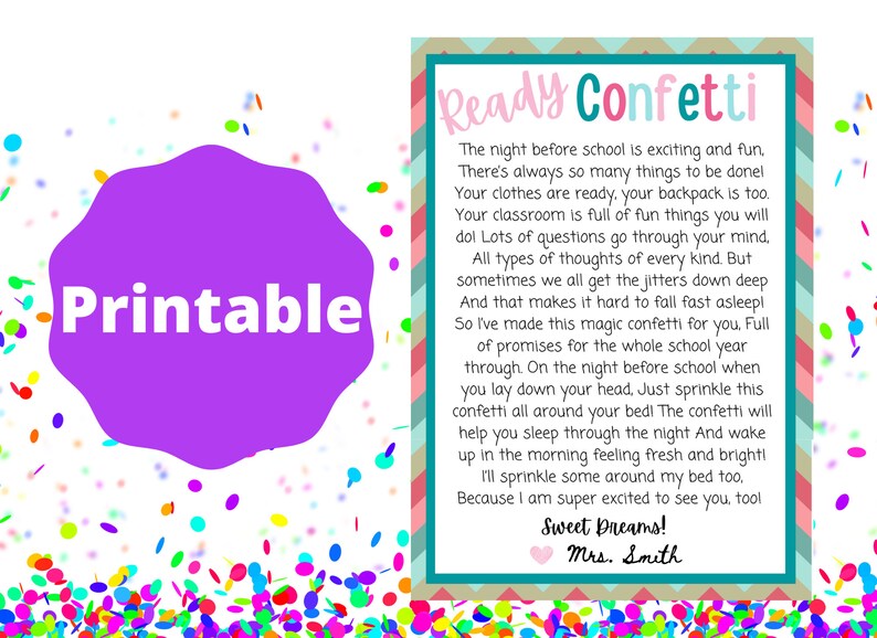 Digital Ready Confetti, Night Before School, First Day of School, Back ...