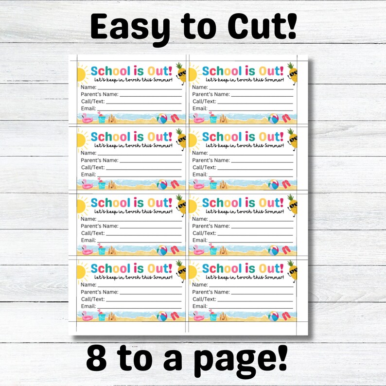Playdate Cards, Printable Summer Contact Card, End of School Cards for ...