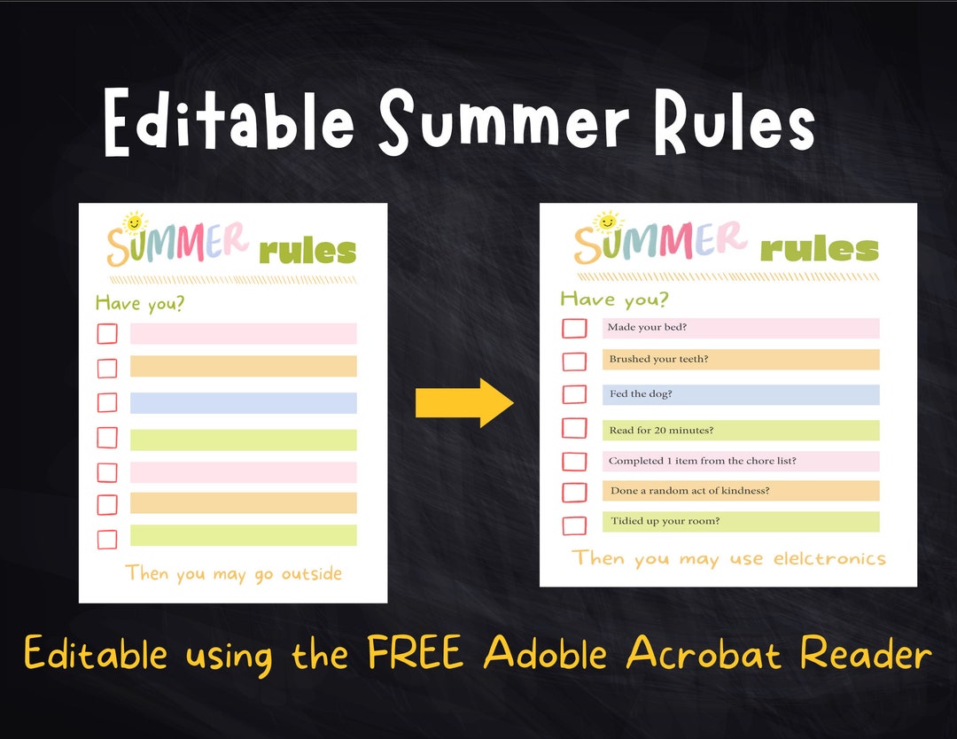 Printable Editable SUMMER Rules, Summer Activities, Summer Printable ...