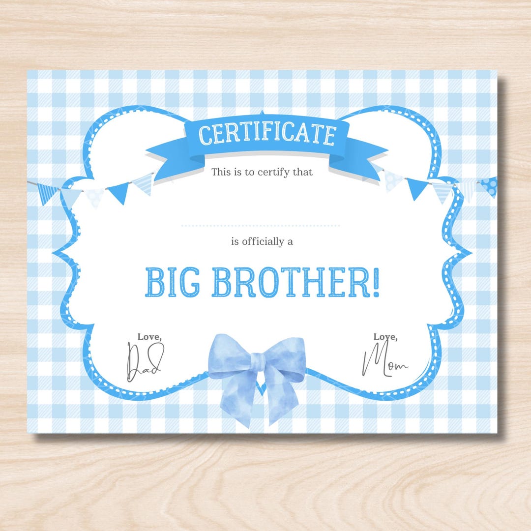 Big Brother Certificate Printable | Big Bro Printable | Promoted to Big ...