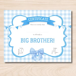 Big Brother Certificate Printable | Big Bro Printable | Promoted to Big ...