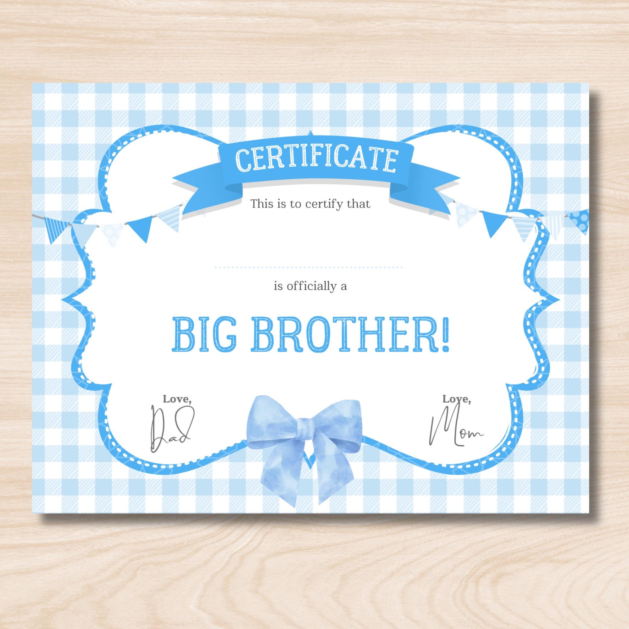 Big Brother Certificate Printable | Big Bro Printable | Promoted to Big ...
