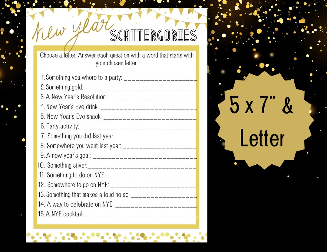 New Year's Scattergories Game, Funny New Year's Party Game, Printable ...