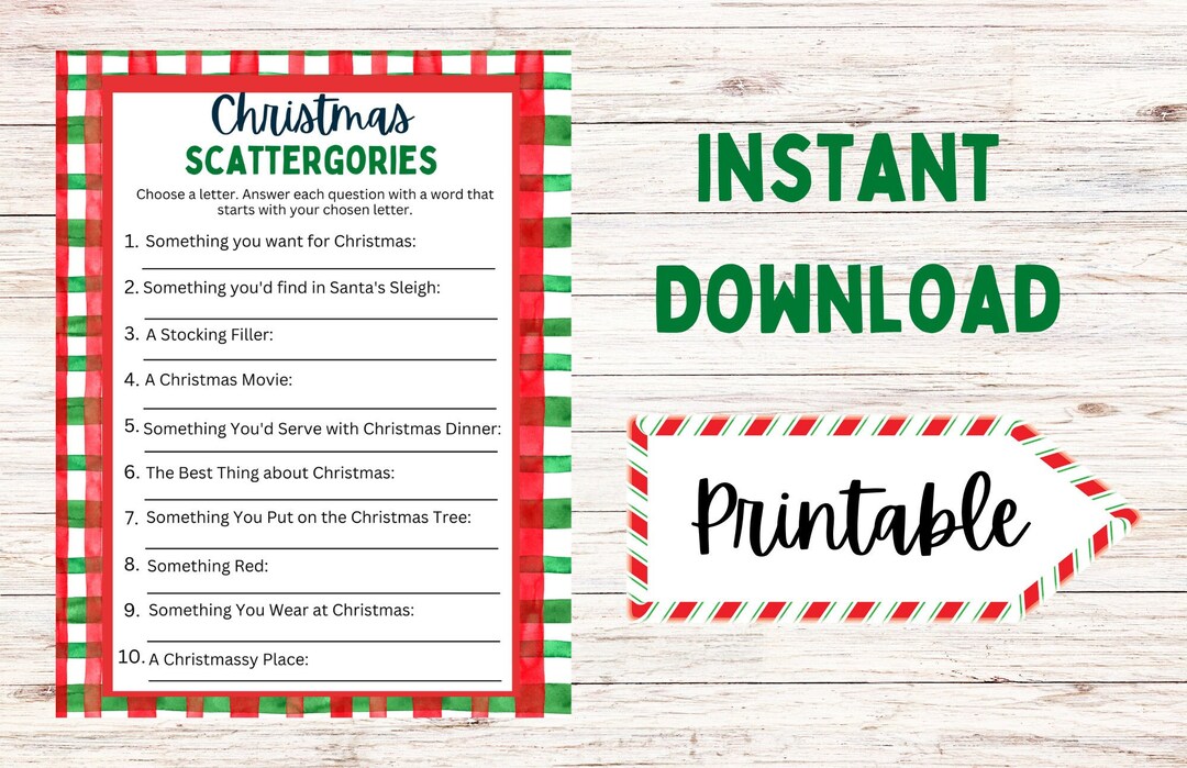 Printable Christmas Game, Christmas Scattergories Game, Christmas Party ...