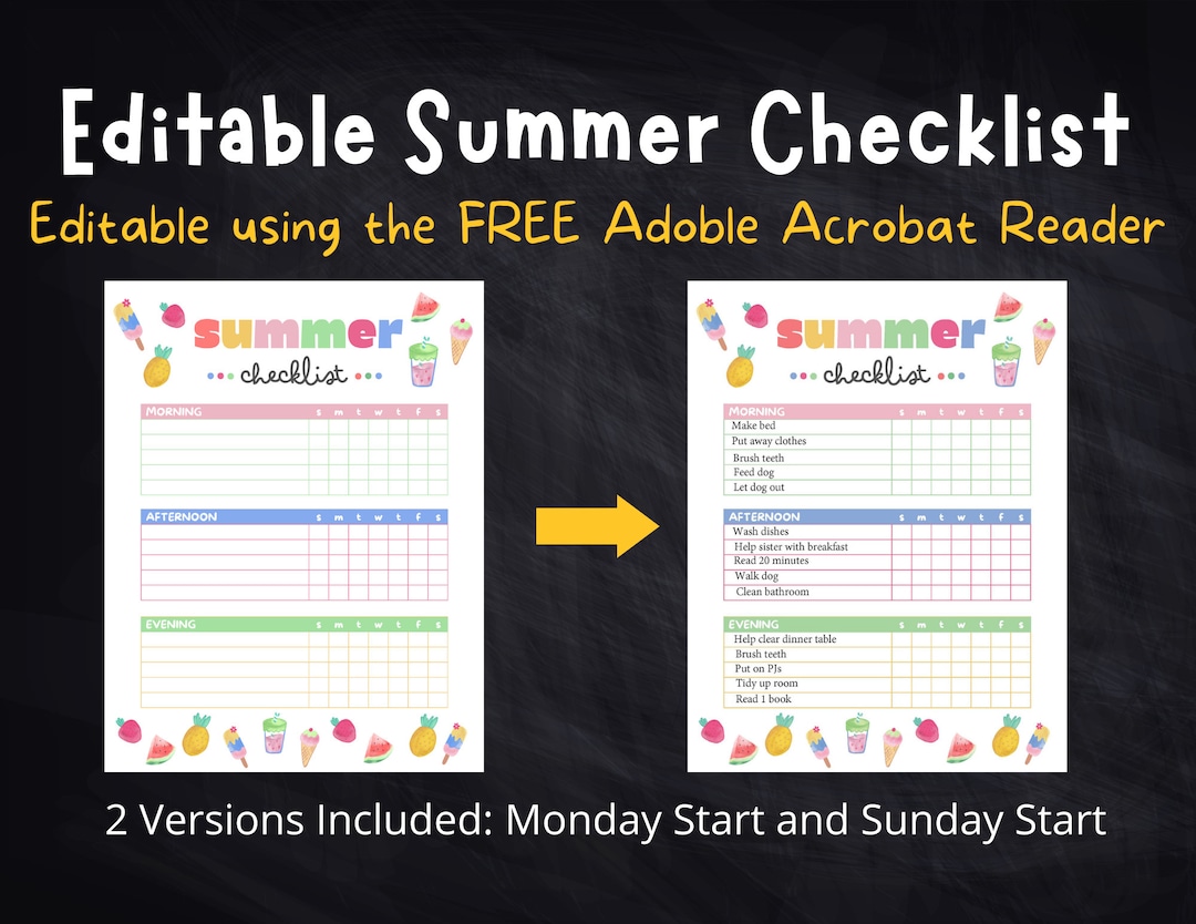 Printable Editable SUMMER Checklist, Summer Activities, Summer ...