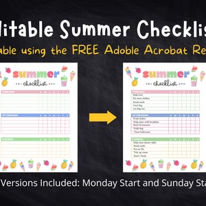 Printable Editable SUMMER Checklist, Summer Activities, Summer ...