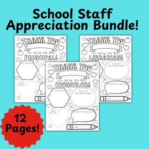 School Staff Appreciation Coloring Pages Bundle • Printable Thank You ...