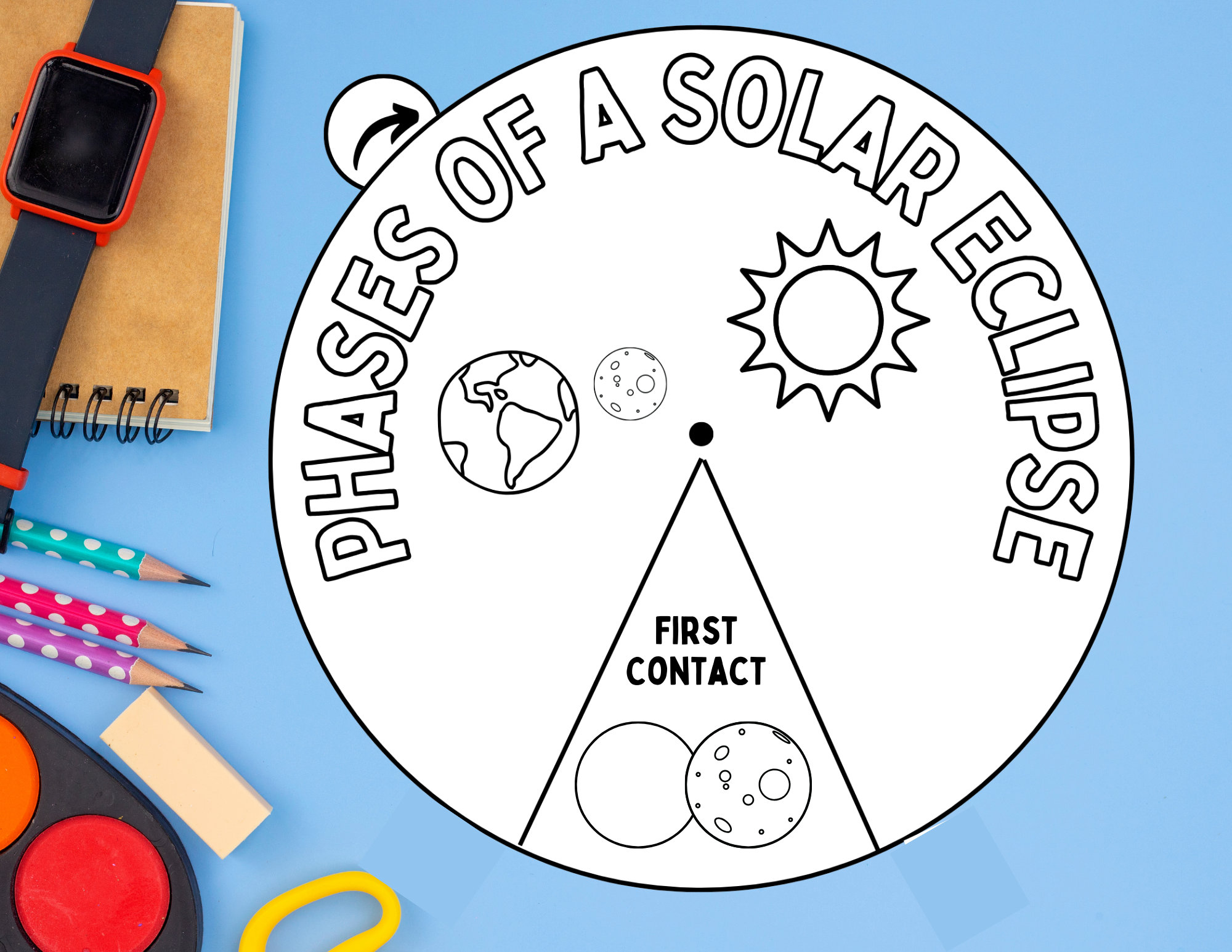 Solar Eclipse 2024 Activity, Solar Eclipse Coloring Spinner Wheel ...