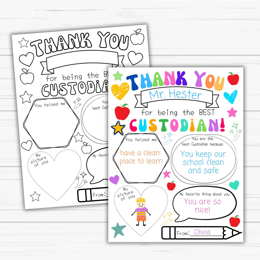 Custodian Appreciation Coloring Page • Printable Thank You Gift ...