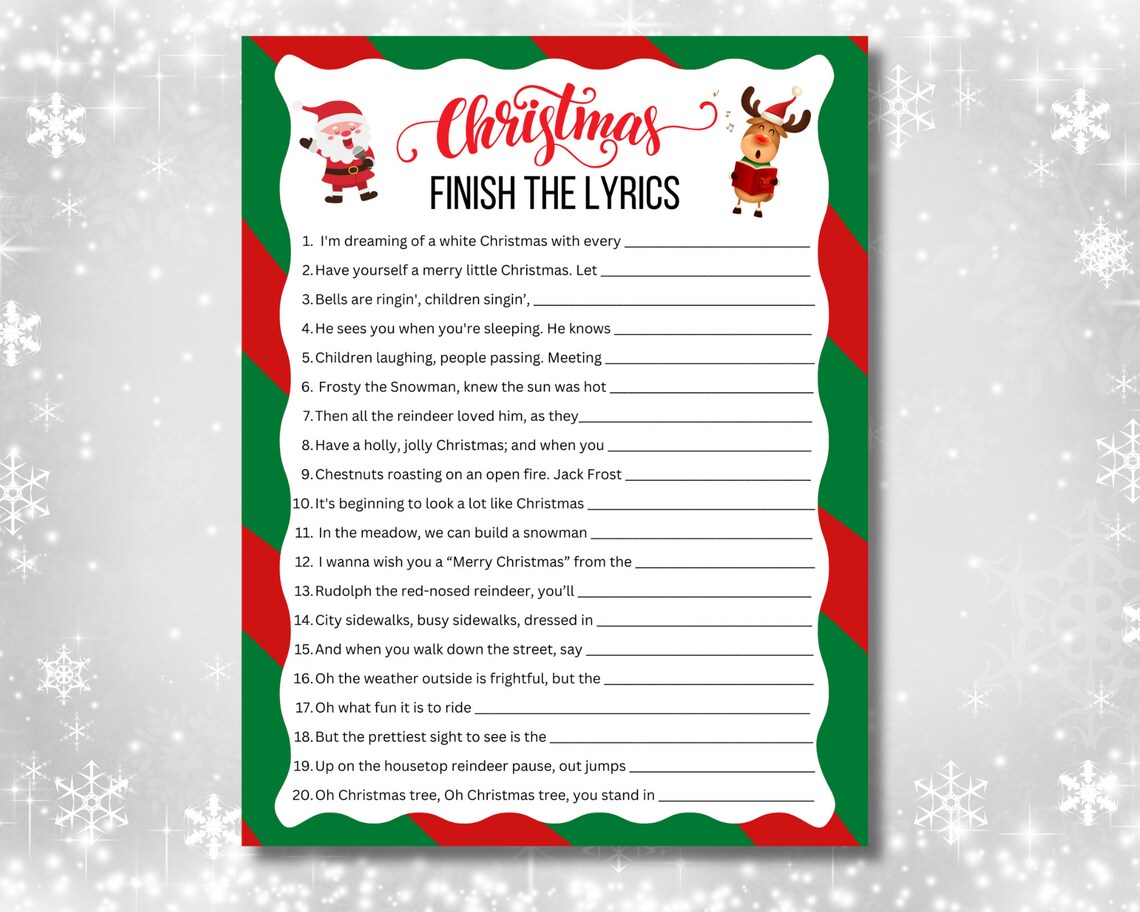 Christmas Song Finish the Lyrics Game for Adults, Teens, & Kids, Fun ...